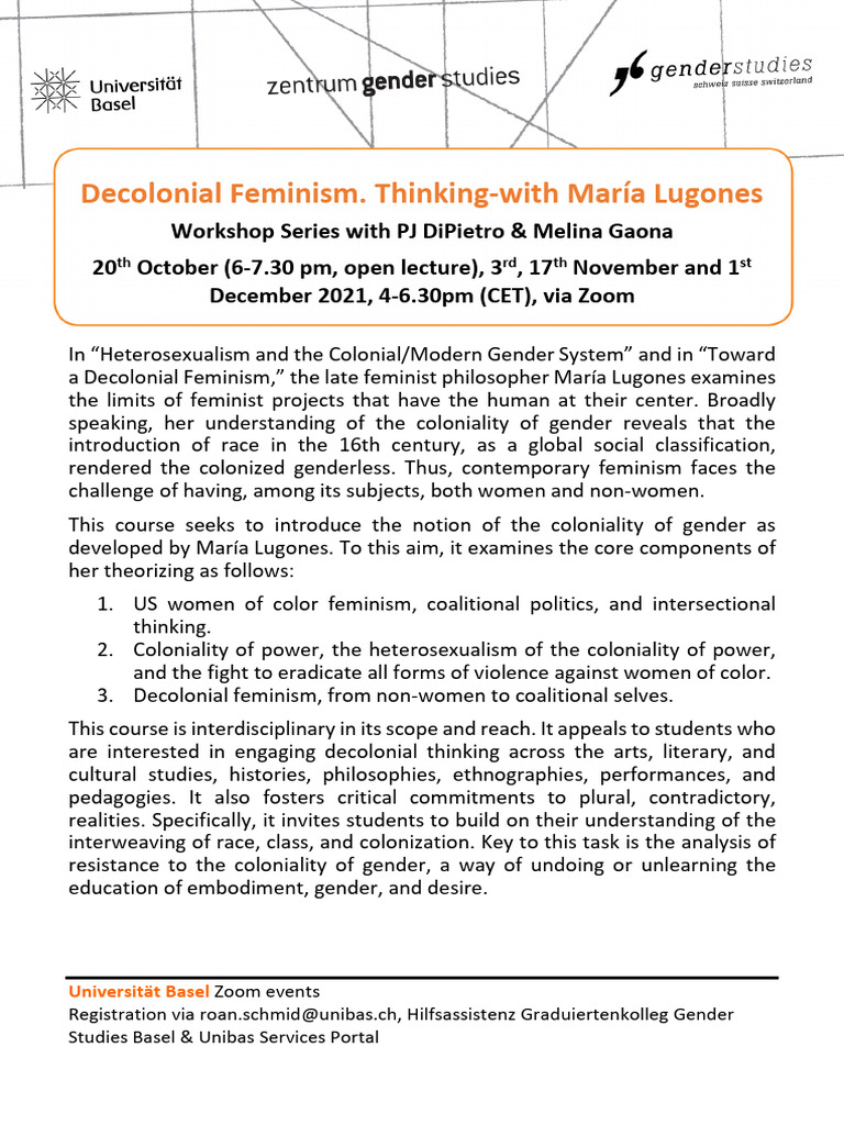 Flyer - Workshop Decolonial Feminisms - Fall2021 | PDF | Gender Studies ...