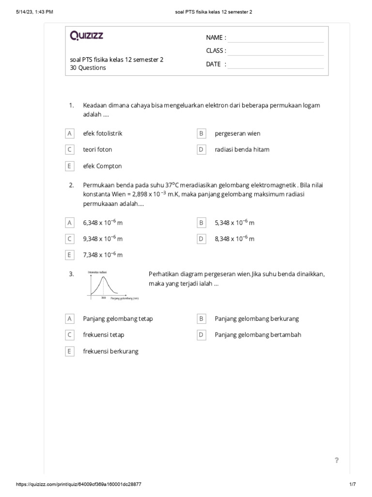 Soal PTS Fisika Kelas 12 Semester 2 | PDF | Sains & Matematika