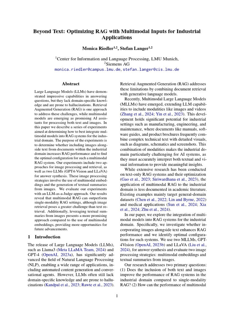 Beyond Text: Optimizing RAG With Multimodal Inputs For Industrial Applications | PDF | Computing ...
