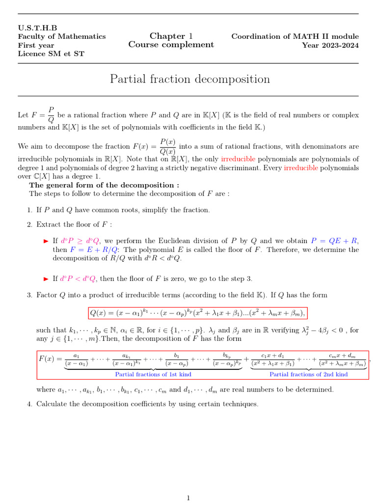 Decomposition of A Rational Function | PDF | Polynomial | Mathematical Concepts