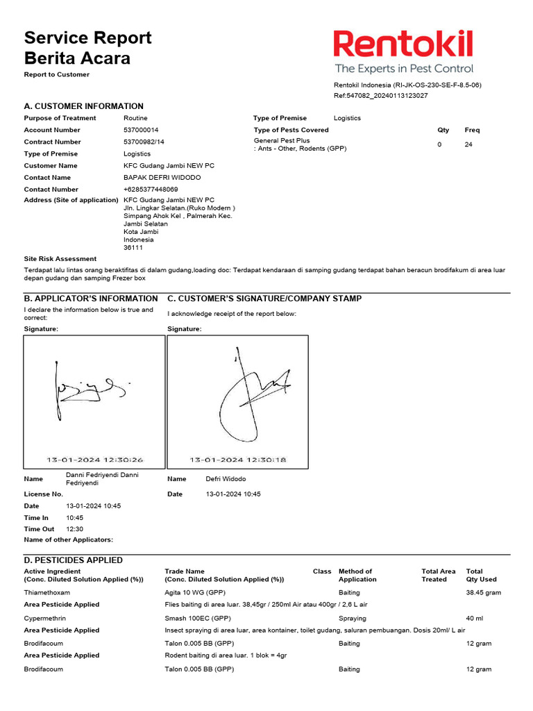 Pest Control Service Report for KFC Jambi | PDF | Agricultural ...