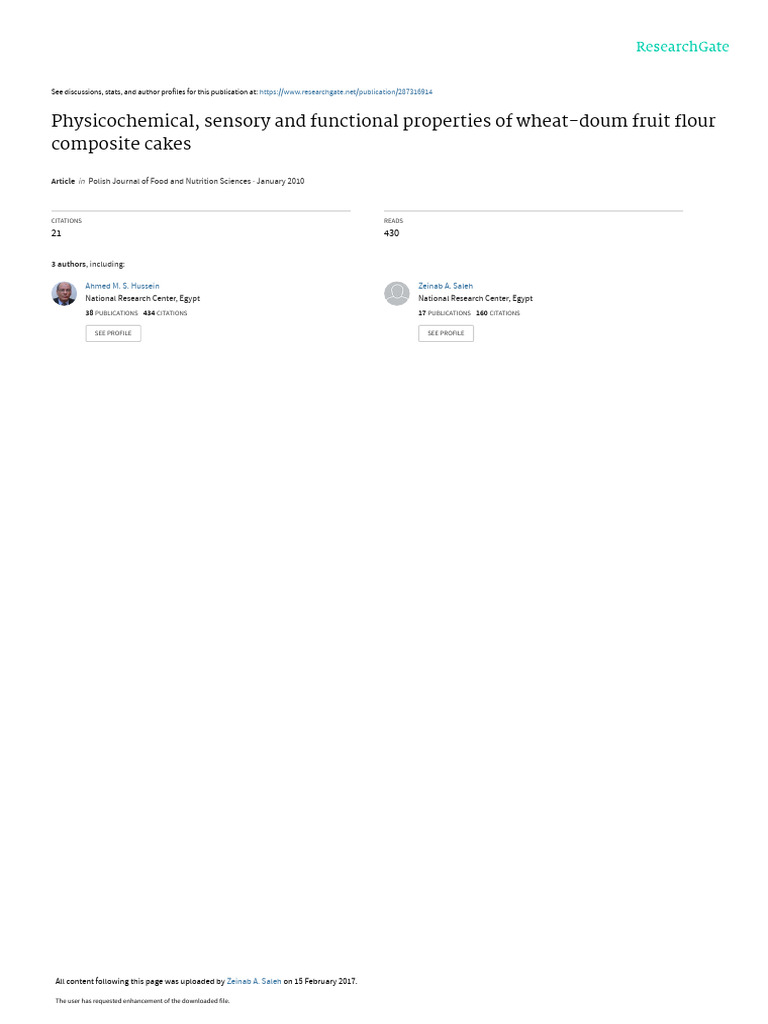 Physicochemical, Sensory and Functional Properties of Wheat-Doum Fruit ...
