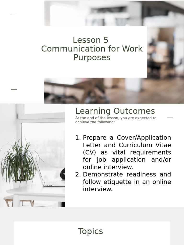 Lesson 5 Part 1 Communication For Work Purposes | PDF | Résumé