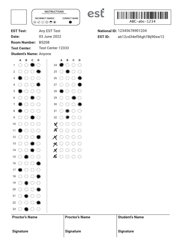 EST - Bubble Sheet - Math With Calc PDF | PDF