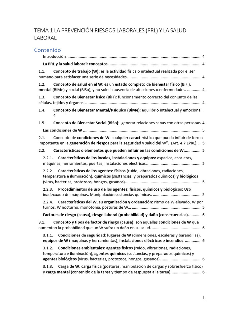 RESUMEN TEMA 1 La Prevención de Riesgos Laborales, Conceptos Básicos.-2 | PDF | Seguridad y ...