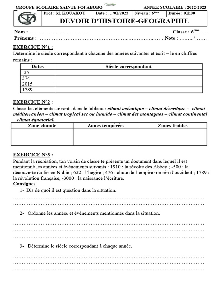 Devoir HG 6ème 30 | PDF