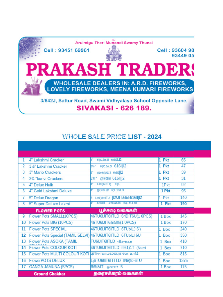 Prakash Fireworks Wholesale Price List 2024 | PDF