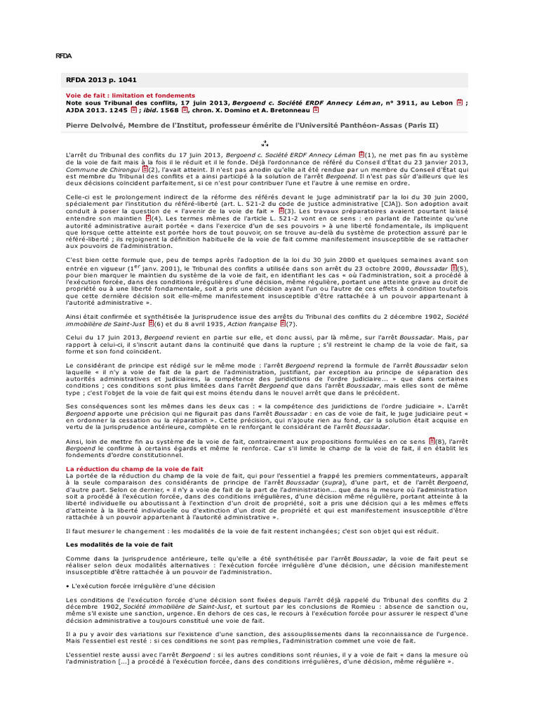 Voie de fait : analyse de l'arrêt Bergoend | PDF | Compétence | Droits ...