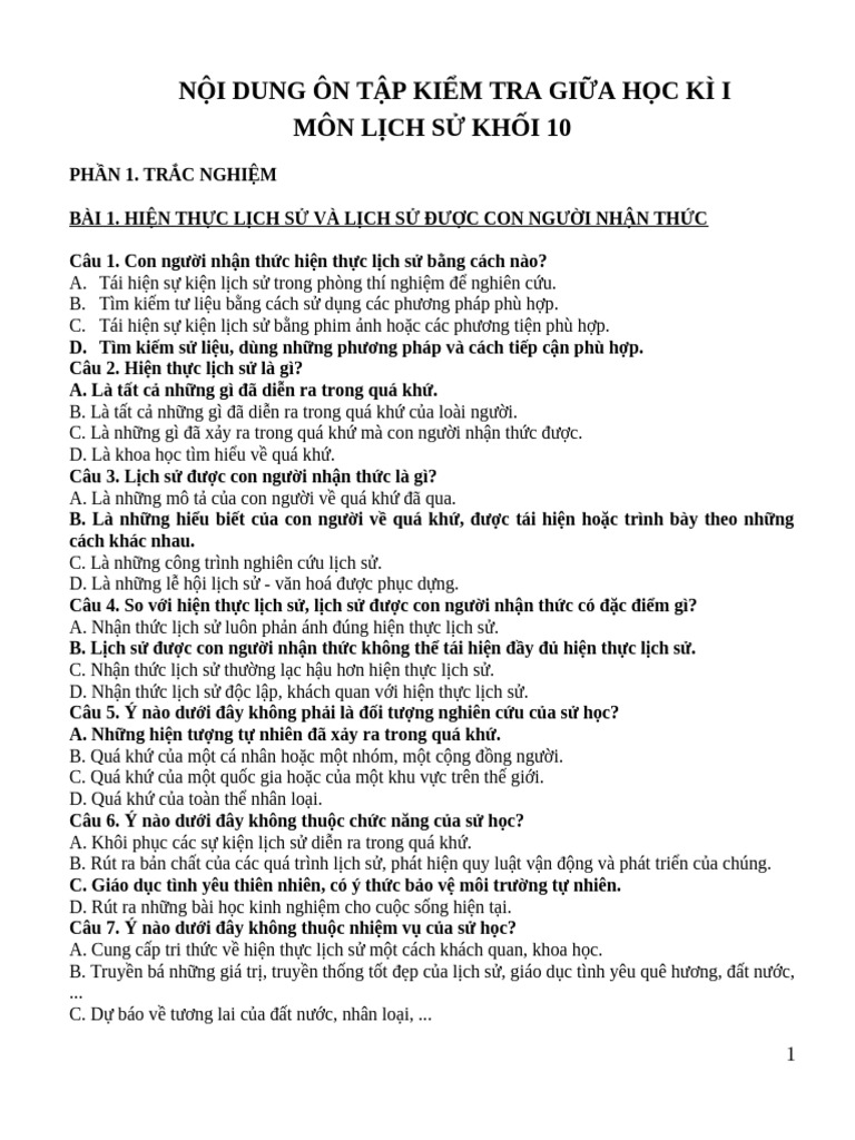 ĐỀ CƯƠNG ÔN TẬP SỬ 10 GHKI 24-25 | PDF