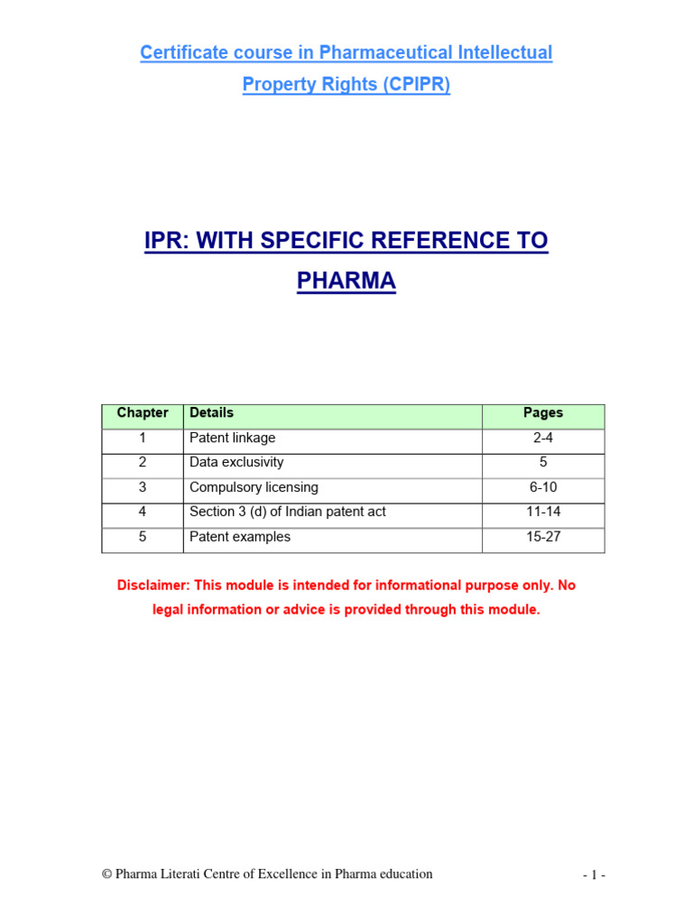 Module V IPR With Specific Reference To Pharmaceuticals | PDF | Generic Drug | Novartis