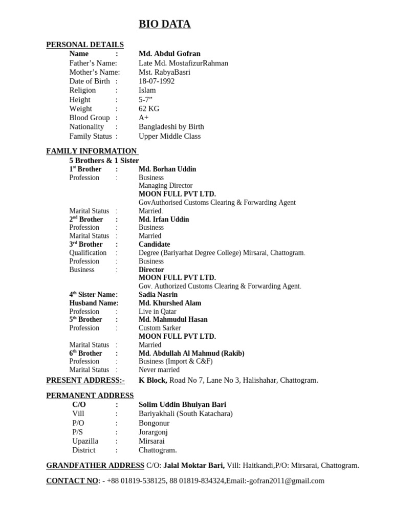 BIO DATA Gofran | PDF