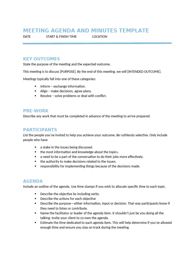Meeting Agenda and Minutes Template | PDF | Information | Agenda (Meeting)