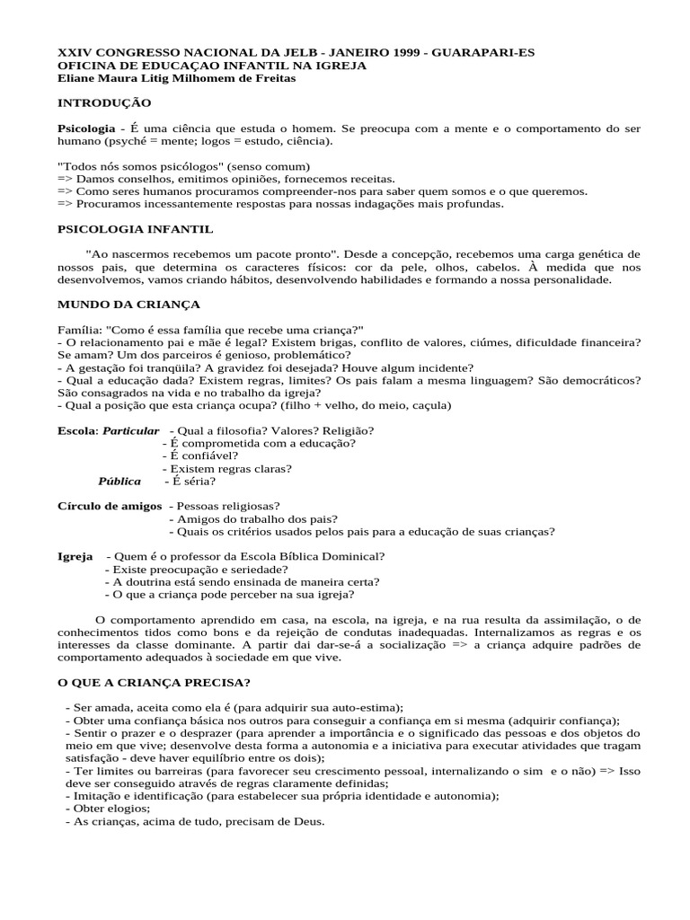 Psicologia Infantil Congr. Nac. Jelb | PDF | Pensamento | Emoções