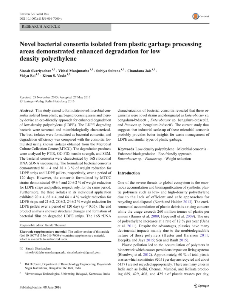 Novel Bacterial Consortia Isolated From Plastic Garbage Processing ...