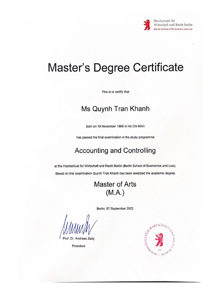Master's Degree Certificate - Tham Khao | PDF