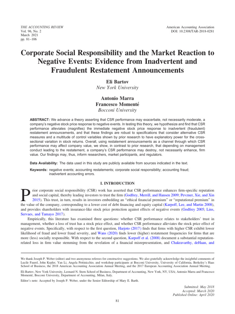 Corporate Social Responsibility and The Market Reaction To Negative ...