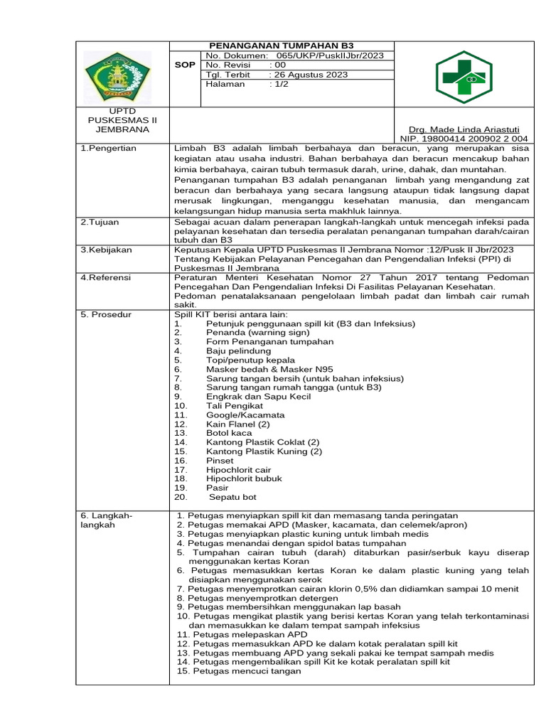 SOP Tumpahan B3-1 | PDF