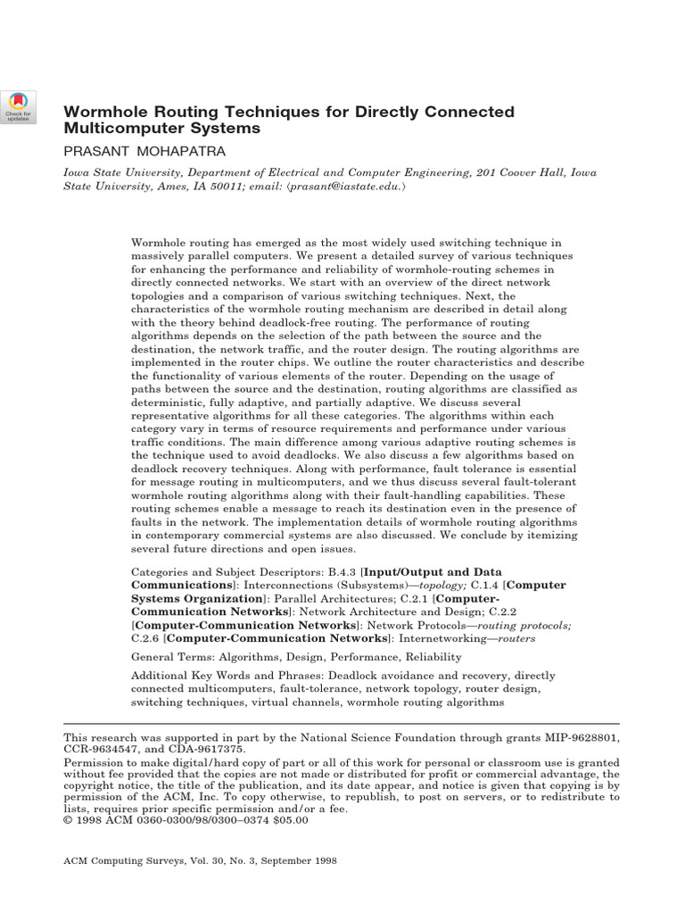 Wormhole Routing Techniques For Directly Connected Multicomputer Systems | PDF | Routing ...