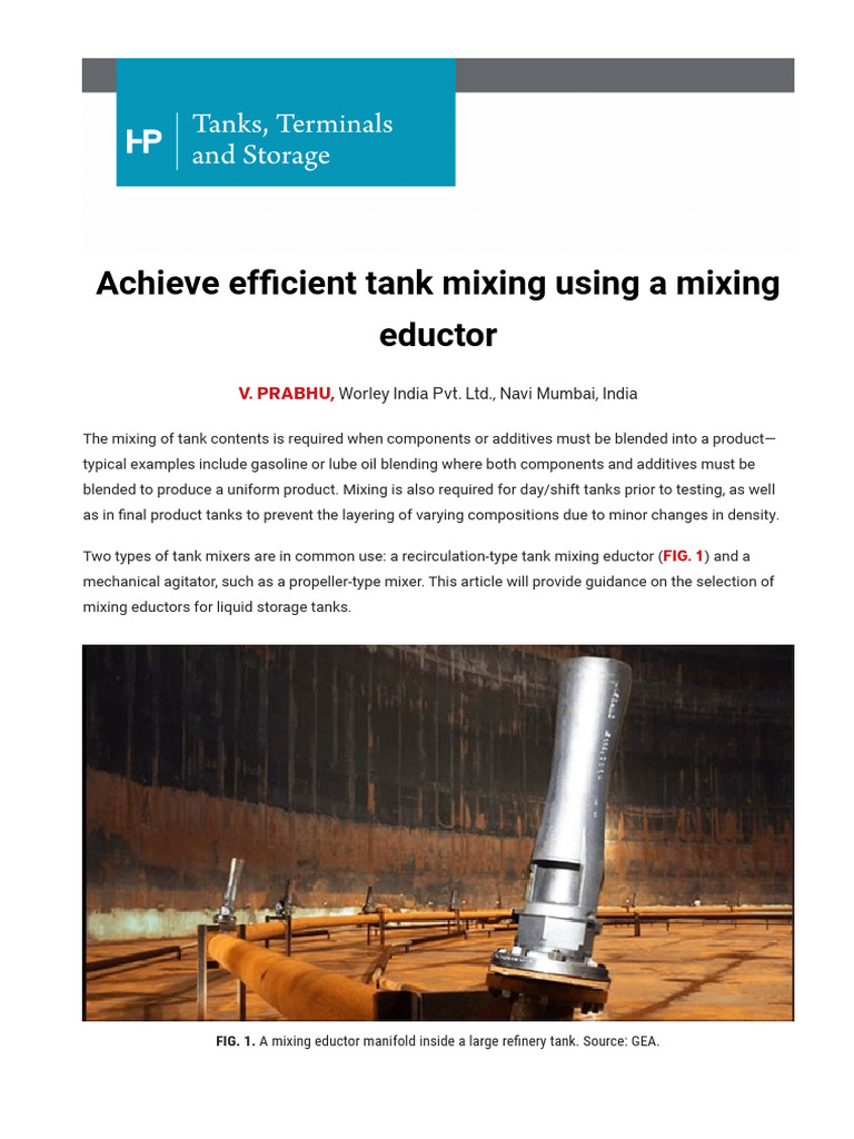 Achieve Efficient Tank Mixing Using A Mixing Eductor | PDF | Pump | Liquids