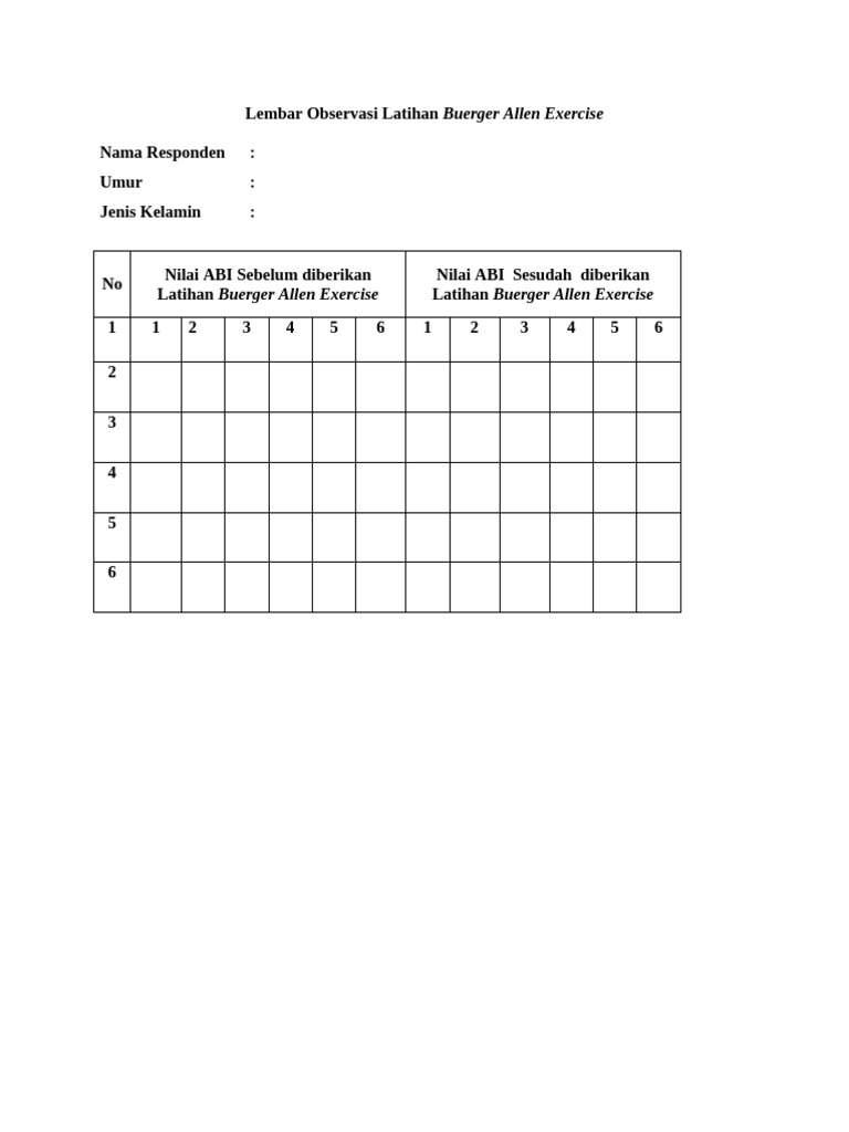 Lembar Observasi Latihan Buerger Allen Exercise | PDF