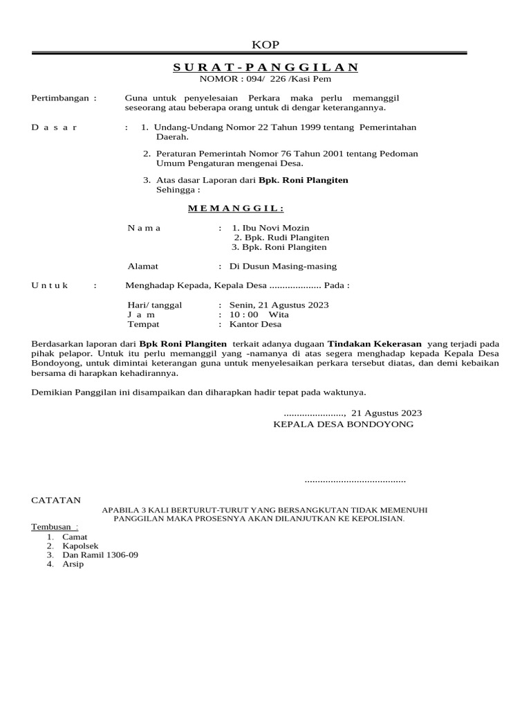 ..Surat Pangilan | PDF | Hukum