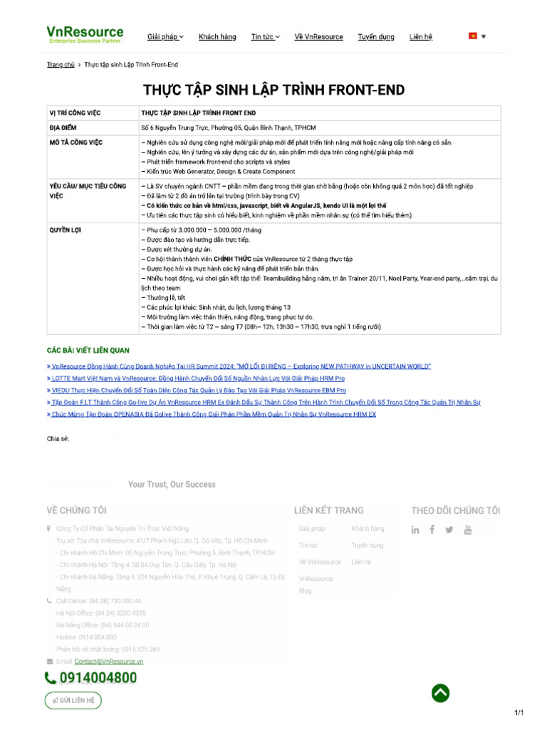 NgoToanThang - ThucTap FRONT-END - VnResource - ThongTinTuyenDung | PDF