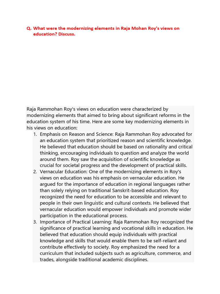 Ram Mohan Roy Education Views | PDF | Vedas | Gender