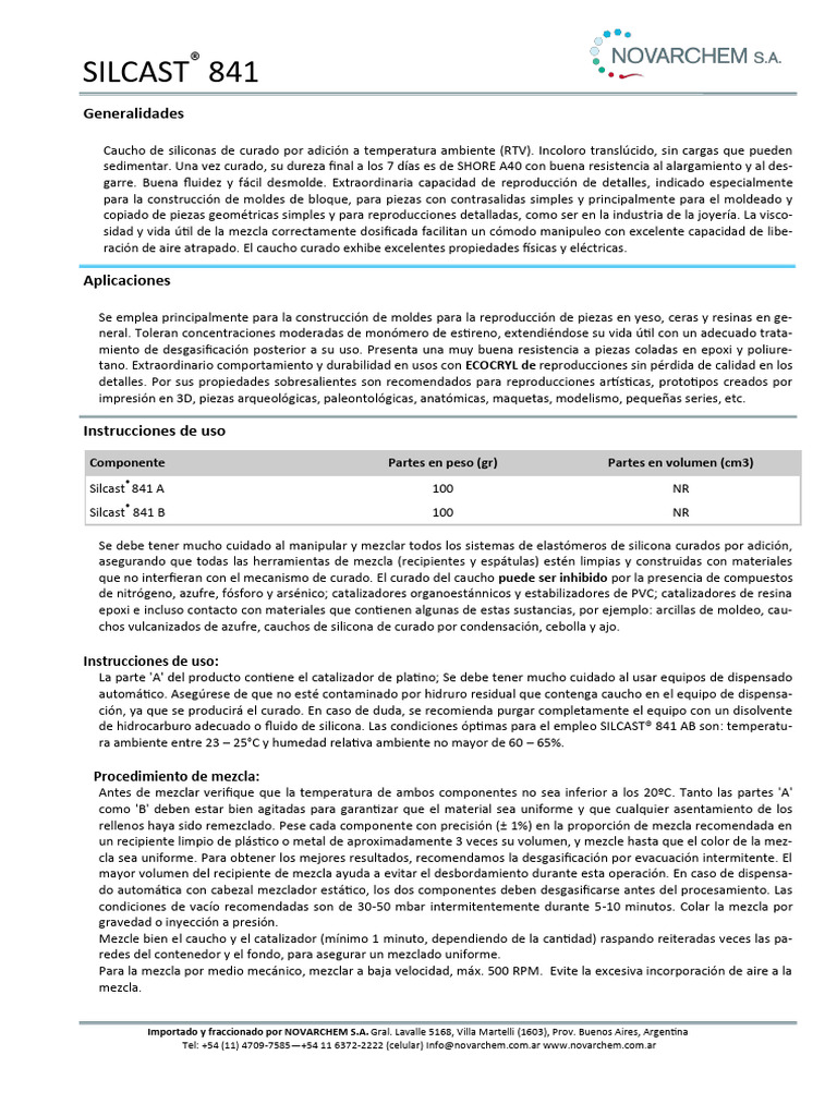 Silcast 841 | PDF | Silicona | Caucho natural