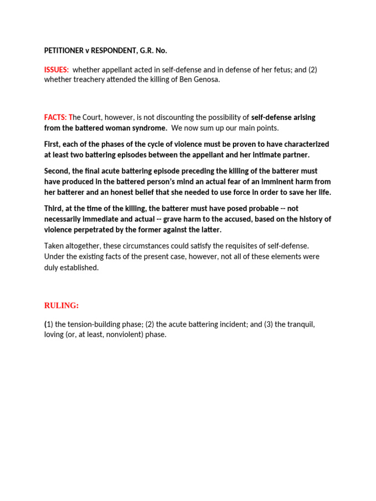 Self-Defense in Genosa Case Analysis | PDF