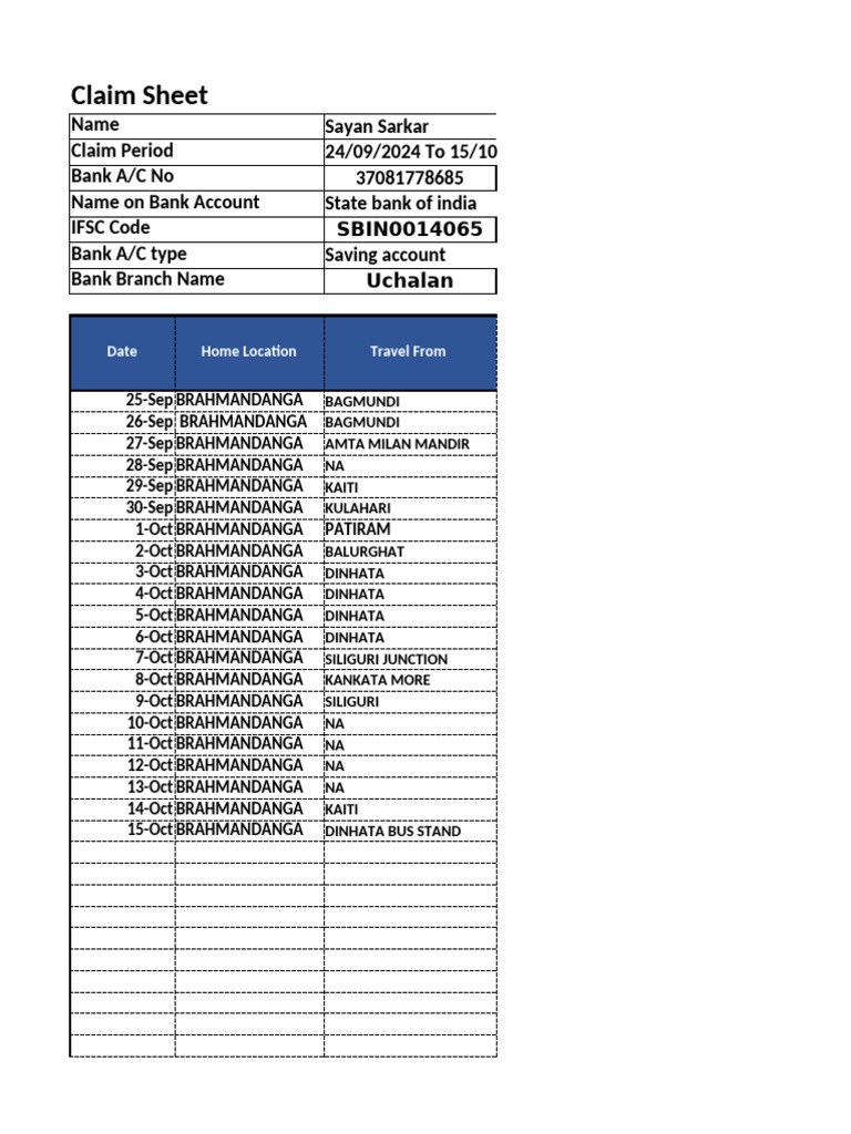Claim Sheet for Travel and Work Expenses | PDF | Computer Networking
