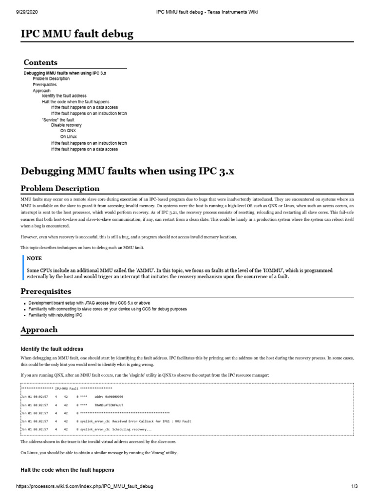 IPC MMU Fault Debug - Texas Instruments Wiki | PDF | Central Processing Unit | Computer Engineering