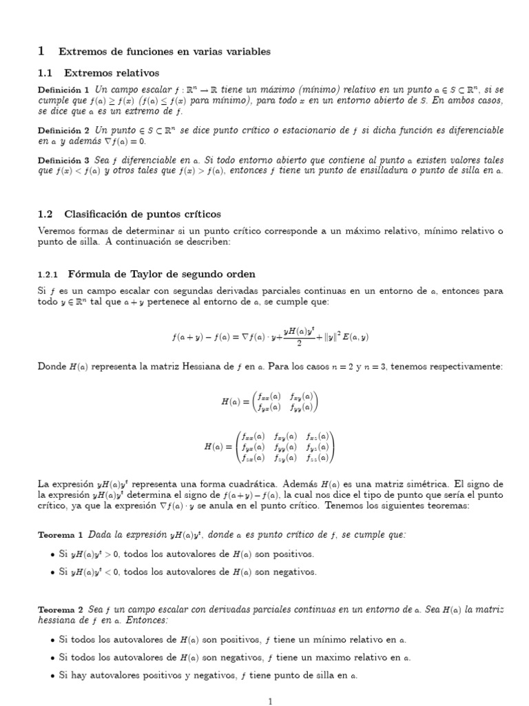 Extremos de Funciones en Varias Variables | PDF | Álgebra lineal | Álgebra