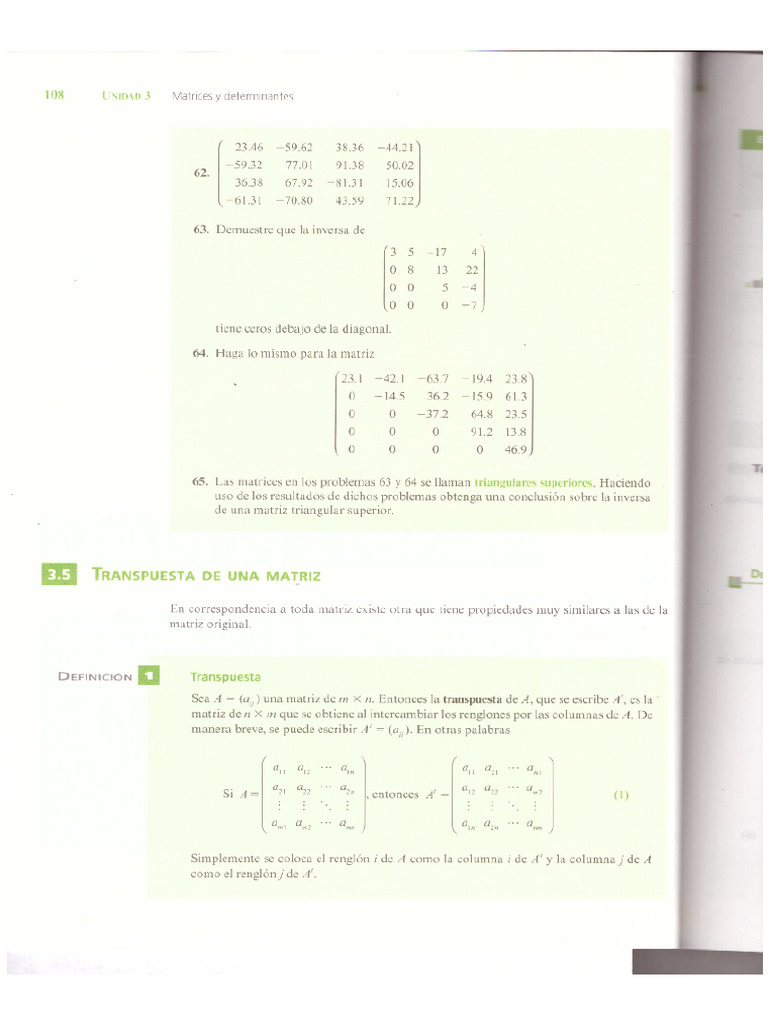 Álgebra Lineal U2 4a Parte Matrices y Determinantes. | PDF