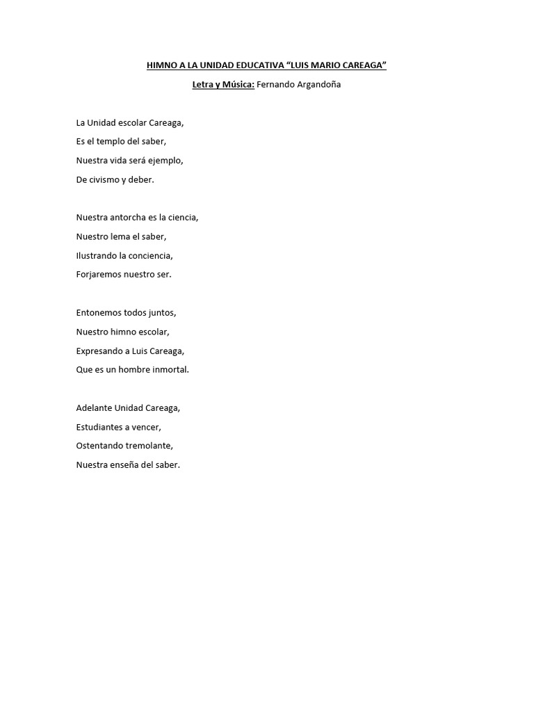 Himno A La Unidad Educativa | PDF