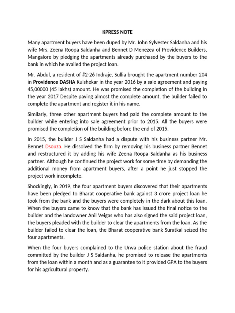 Filled Press Note | PDF