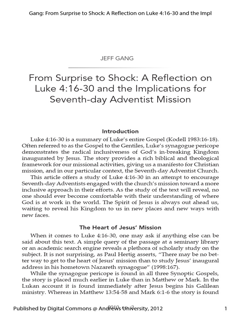 From Surprise To Shock - A Reflection On Luke 4 - 16-30 and The Impl ...