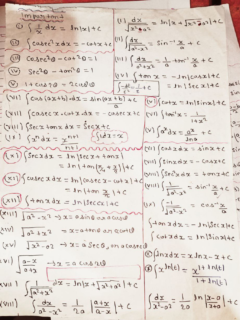 Indefinite Integration Short Notes | PDF