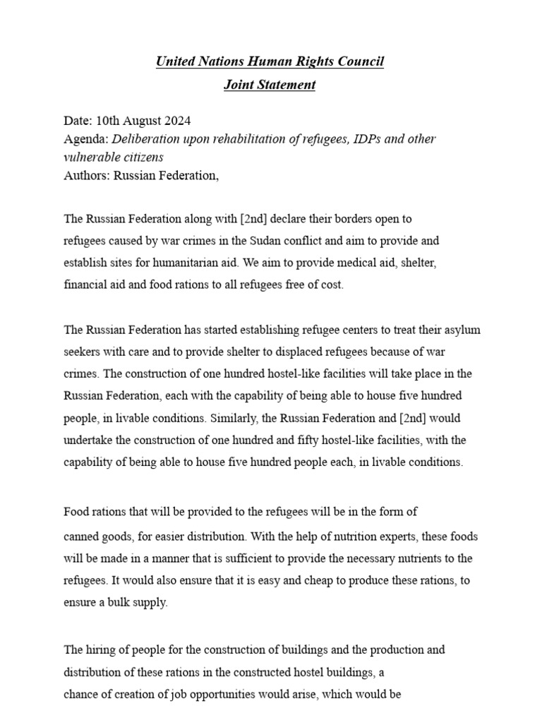 UN Joint Statement on Refugee Aid Initiatives | PDF