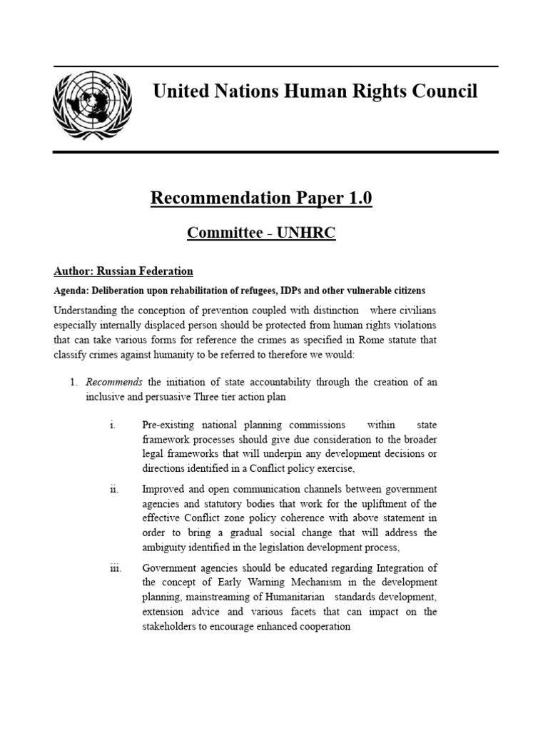 UNHRC Refugee Rehabilitation Plan | PDF | Internally Displaced Person ...
