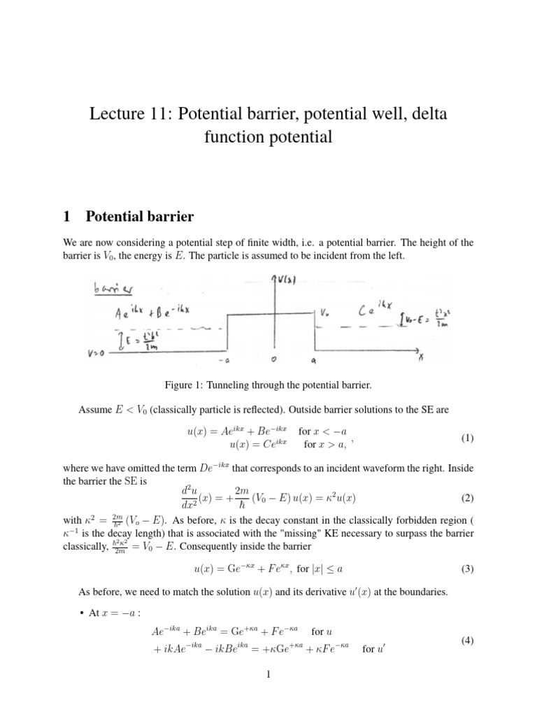 8.04 Spring 2024 Lecture 11 Potential Barrier Well Delta Potential ...