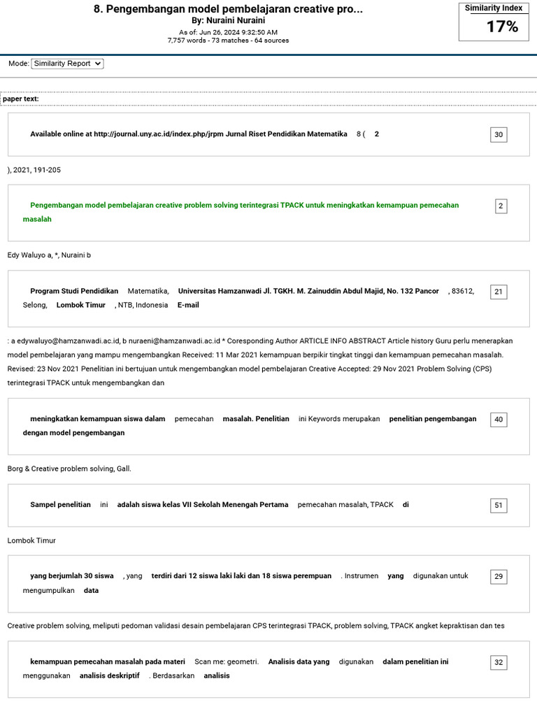 Pengembangan Model Pembelajaran Creative Problem Solving Terintegrasi | PDF