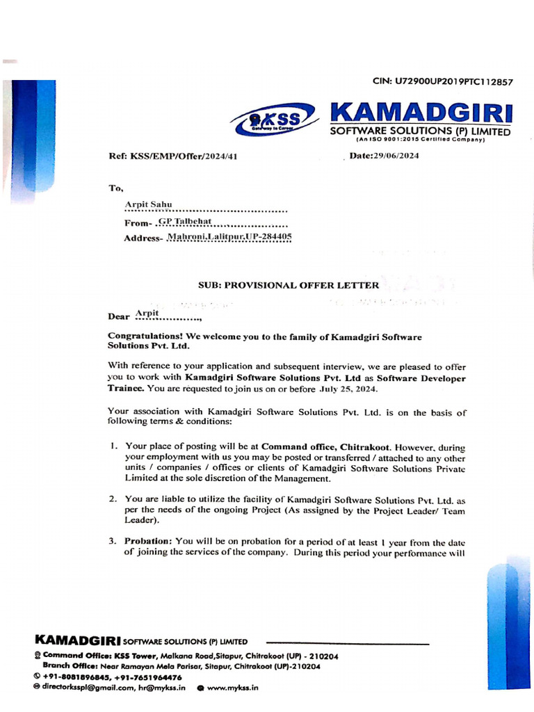 Arpit Offer Letter | PDF | Salary