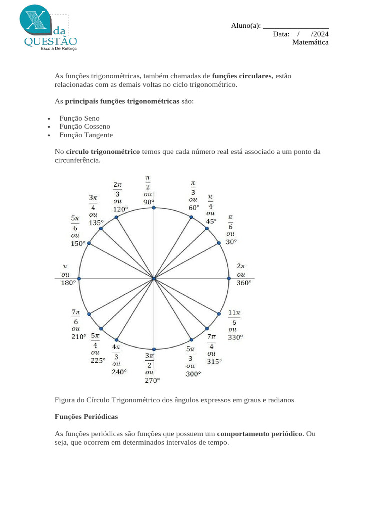Funções Trigonométricas: Seno, Cosseno e Tangente | PDF | Função ...