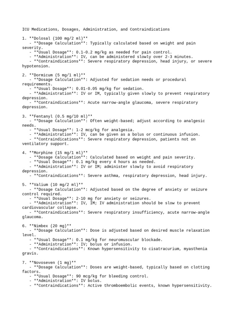 ICU Medications Dosages Admin Contraindications | PDF | Intravenous Therapy | Midazolam