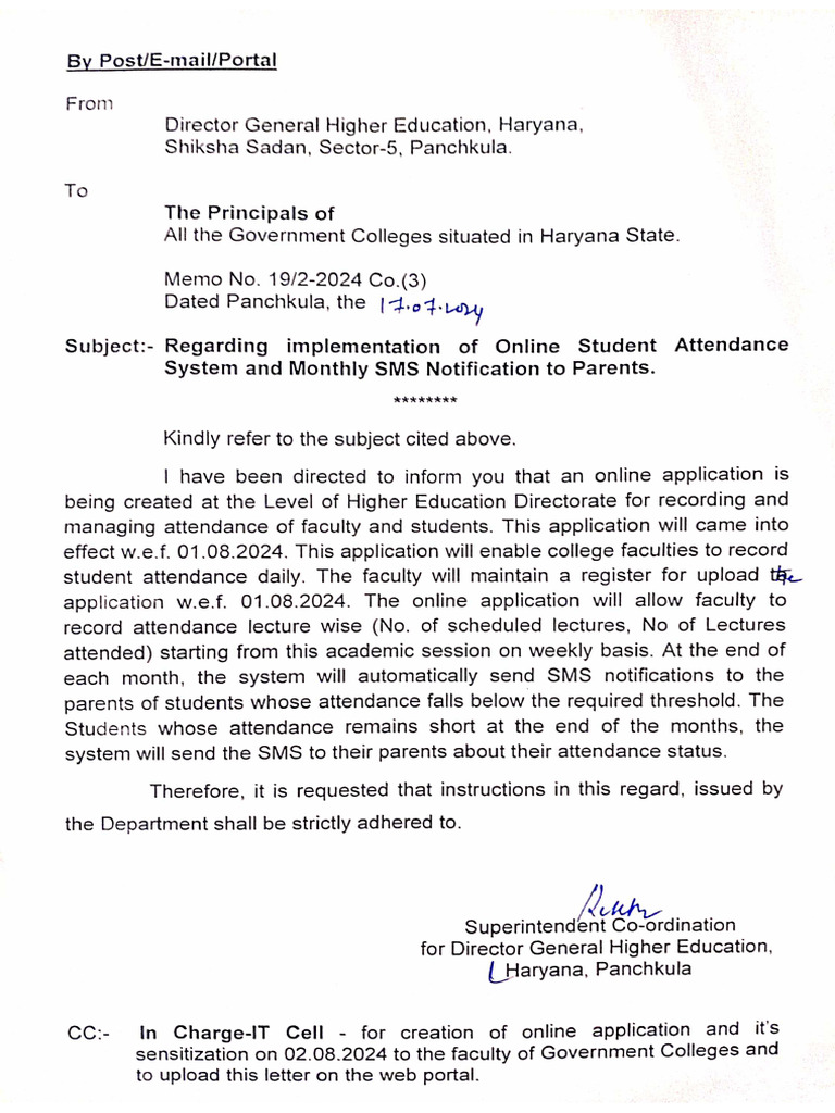 Regarding Implementation of Online Student Attendance System and ...