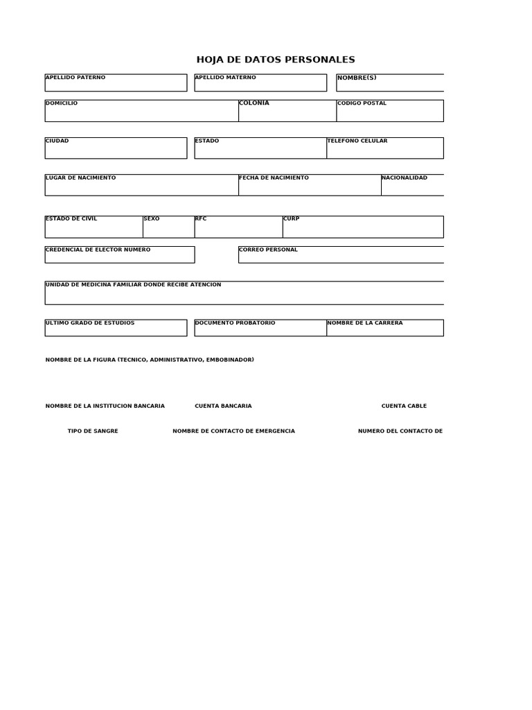 Formulario de Datos Personales Completo | PDF