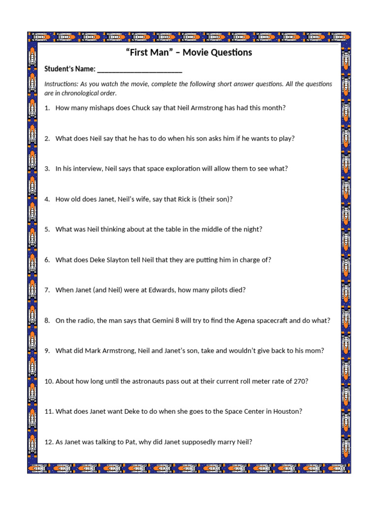 "First Man Movie Study Questions" | PDF | Neil Armstrong | Project Gemini