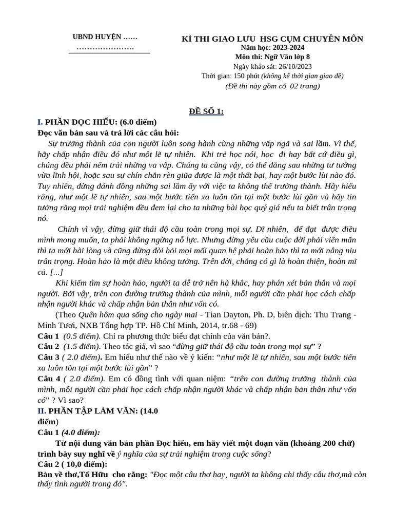 Môn Văn 8-HSG | PDF