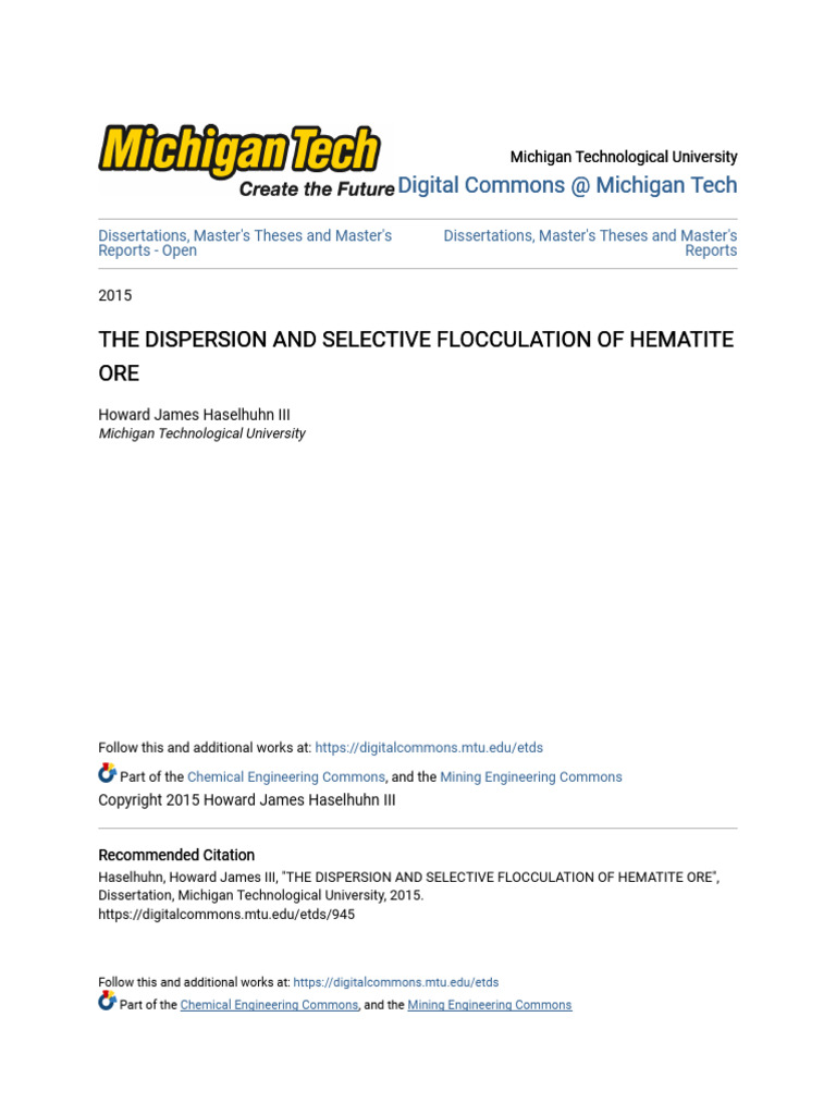 The Dispersion and Selective Flocculation of Hematite The Dispersion ...