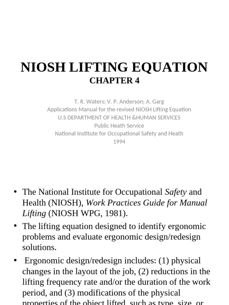 Chương 4 NIOSH Lifting Equation | PDF